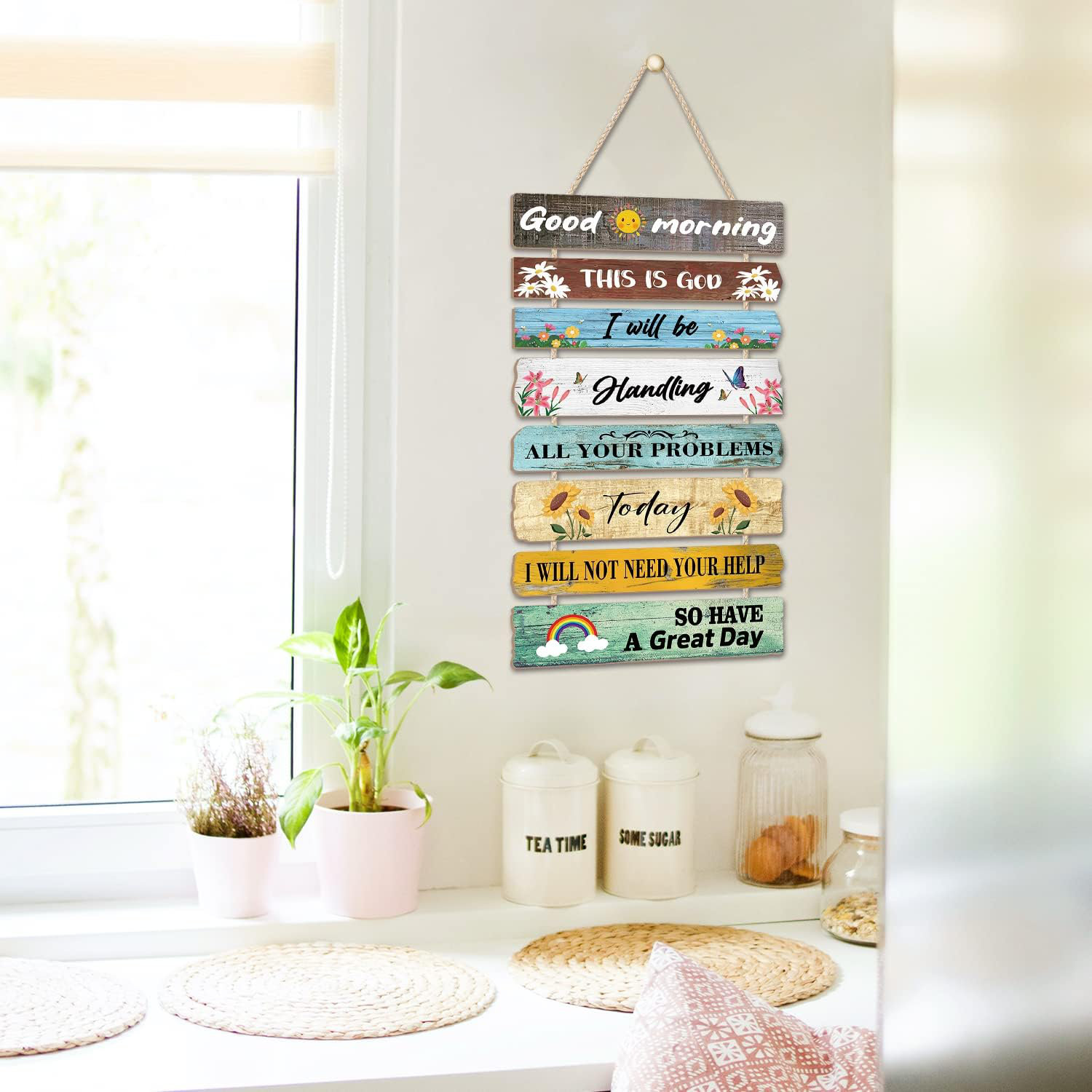 Trinx Good Morning Inspirational Hanging Sign Plaque Farmhouse Wood ...