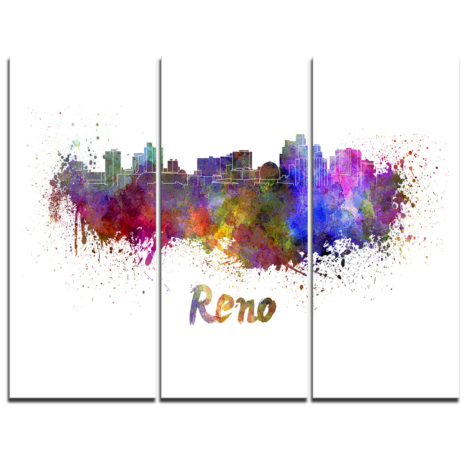 Design Art Reno Skyline - 3 Piece Graphic Art on Wrapped Canvas Set ...