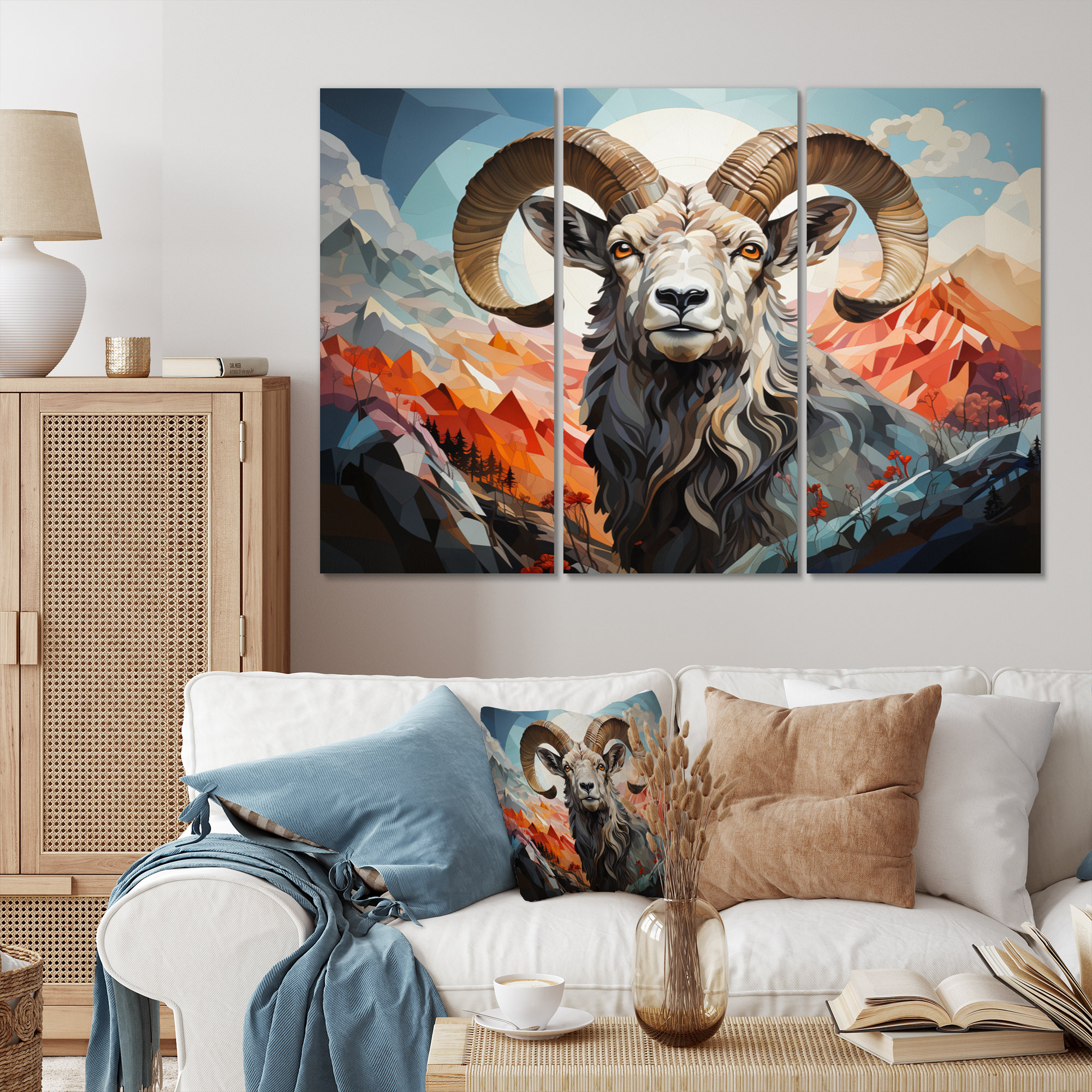 August Grove® Goat Mountain Guardian Geometric On Canvas 3 Pieces Print ...