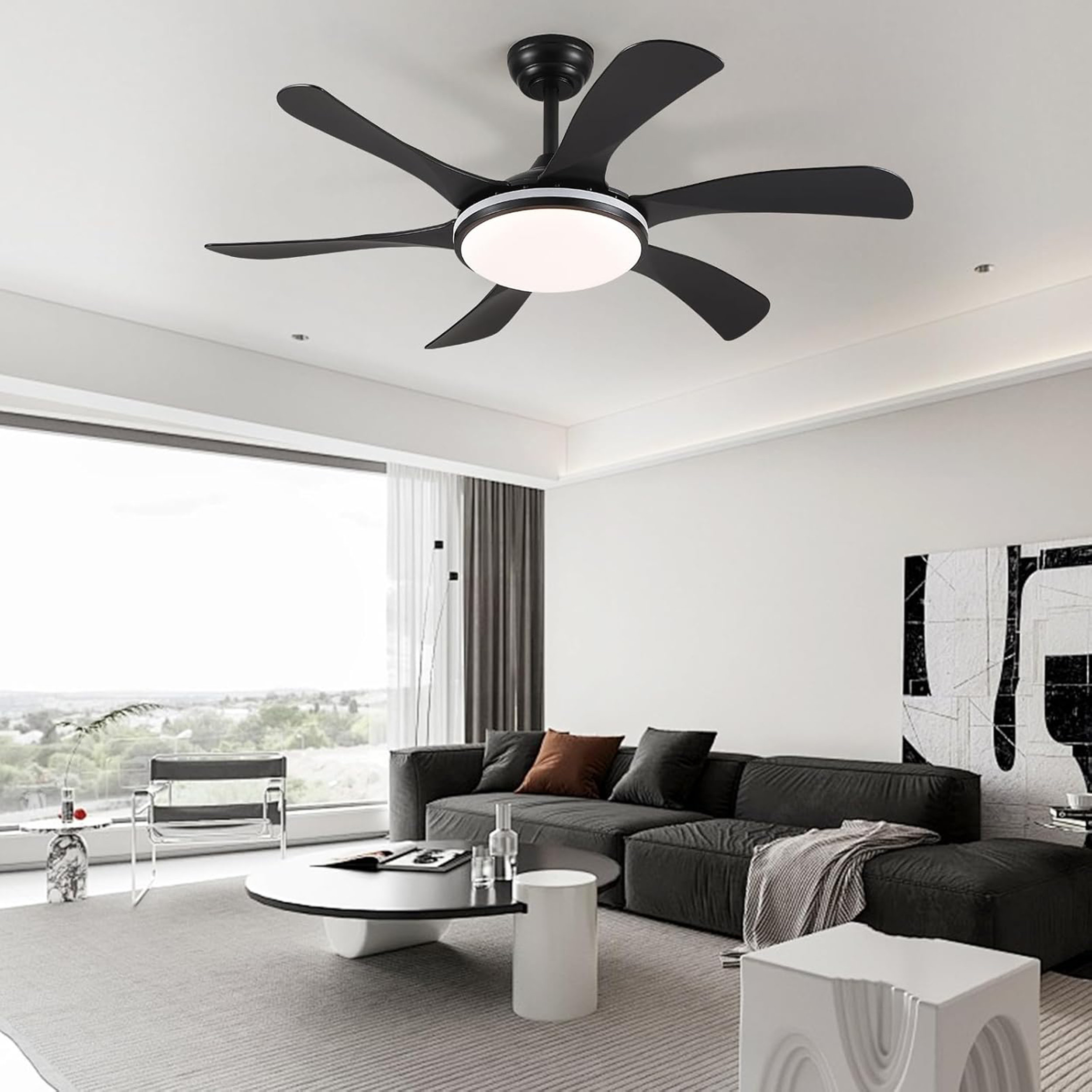 Wrought Studio™ 46In Black RGB Ceiling Fans With Lights - Low Profile ...