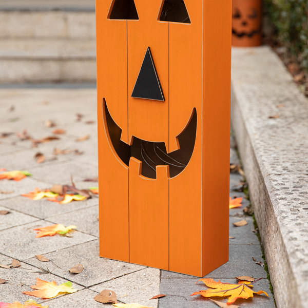 The Holiday Aisle® Halloween Lighted Wooden Pumpkin Lighted Display ...