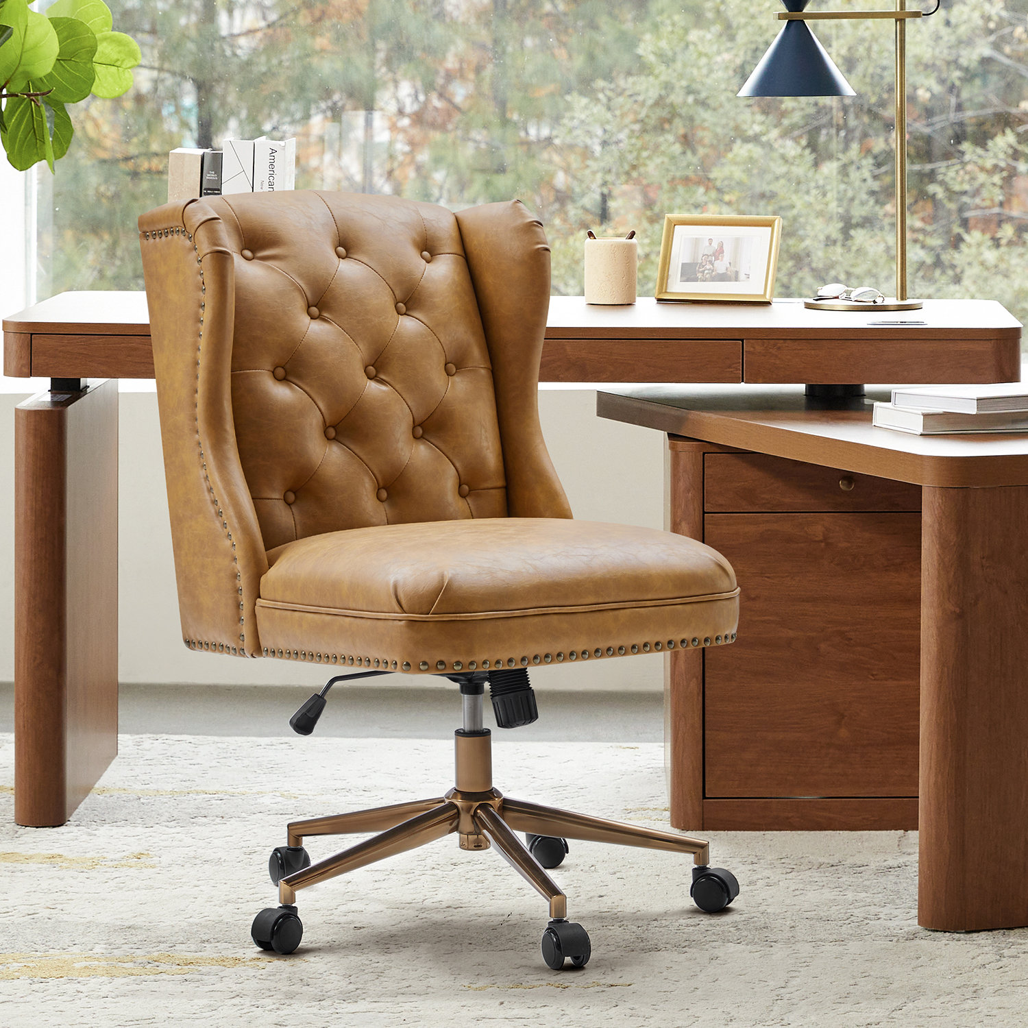 Winston Porter Hazel Traditional Faux Leather Wingback Office Chair ...