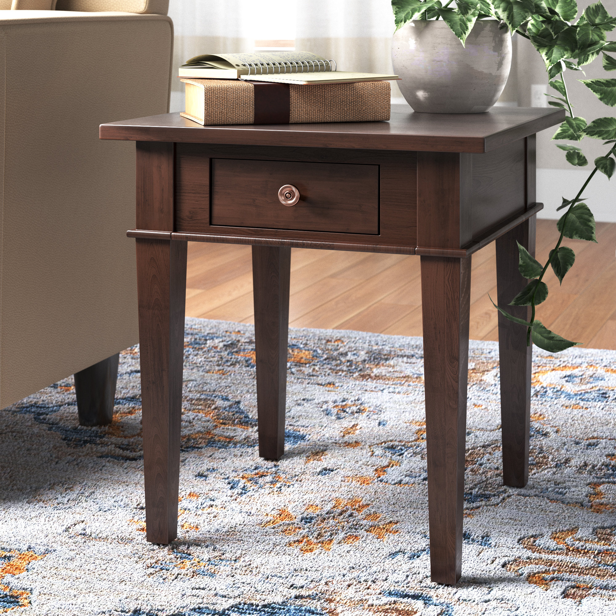 Simpli Home Carlton Solid Wood Transitional Square End Table with Storage Drawer & Reviews | Wayfair