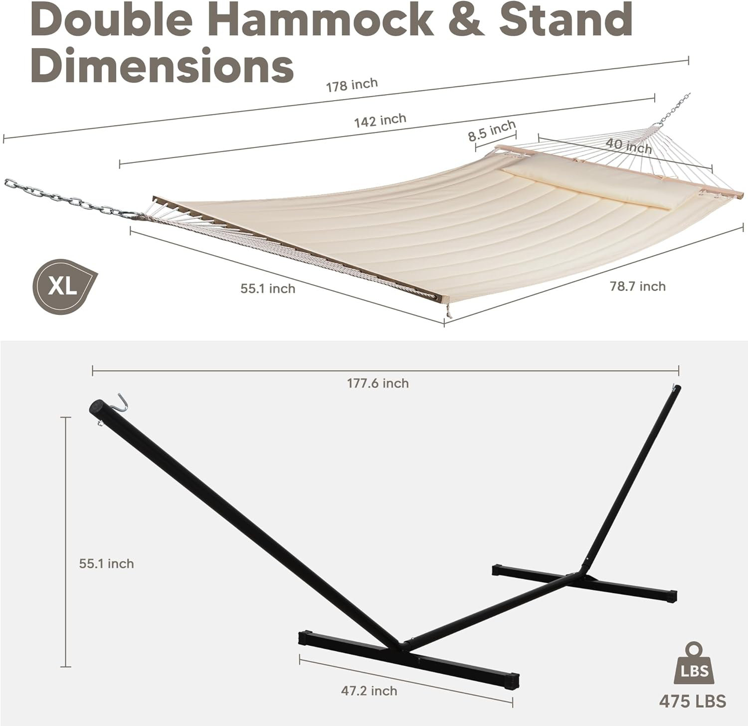 Hokku Designs Double Outdoor Hammock With Stand - Heavy Duty ...