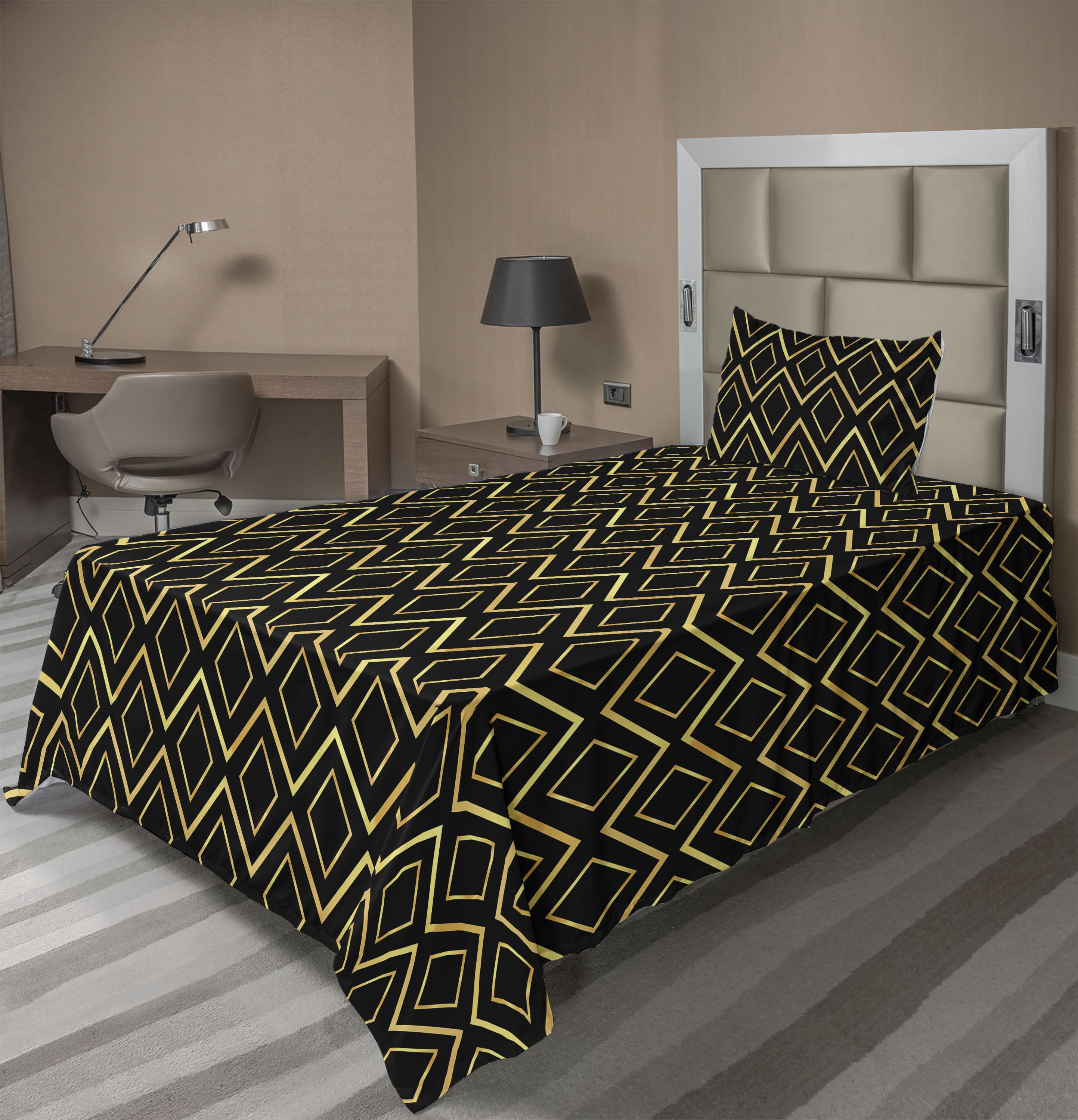 Ambesonne Abstract Sheet Set Modern Zigzag Pattern Art Pastel Yellow ...