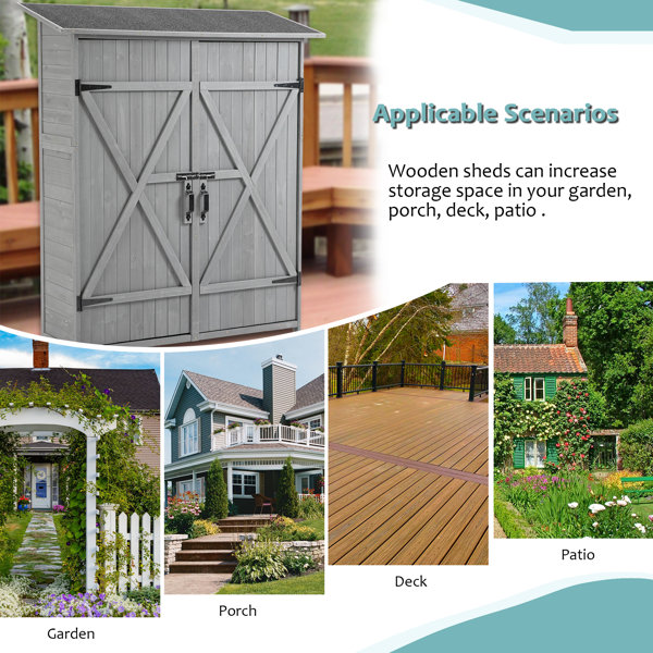 Thanaddo Solid Wood Lean-To Tool Shed Garden Shed Wood Outdoor Cabinet ...