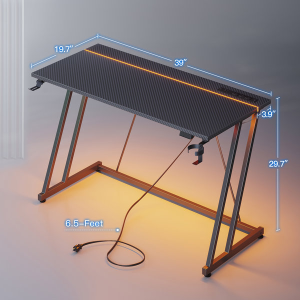 Inbox Zero Maryama Gaming Desk with Built-in LED Lights,Computer Desk ...