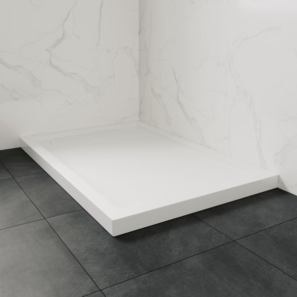 OVE Decors 54" x 32" Rectangle Shower Base Pan, White Acrylic, Hidden ...
