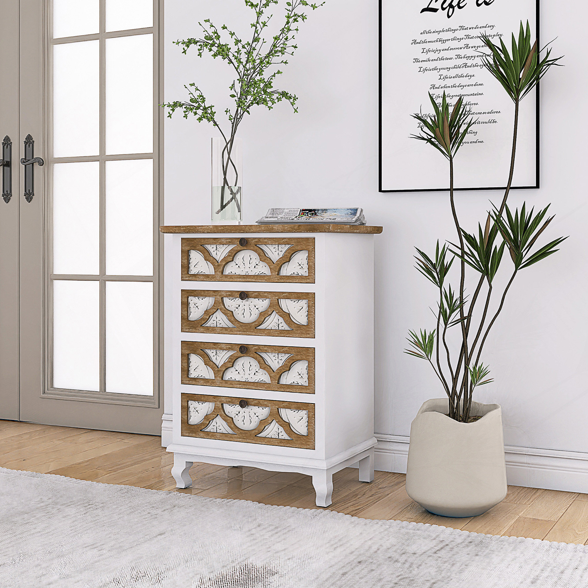 Latitude Run® Vintage Accent Drawer With Carved Detailing And Natural ...