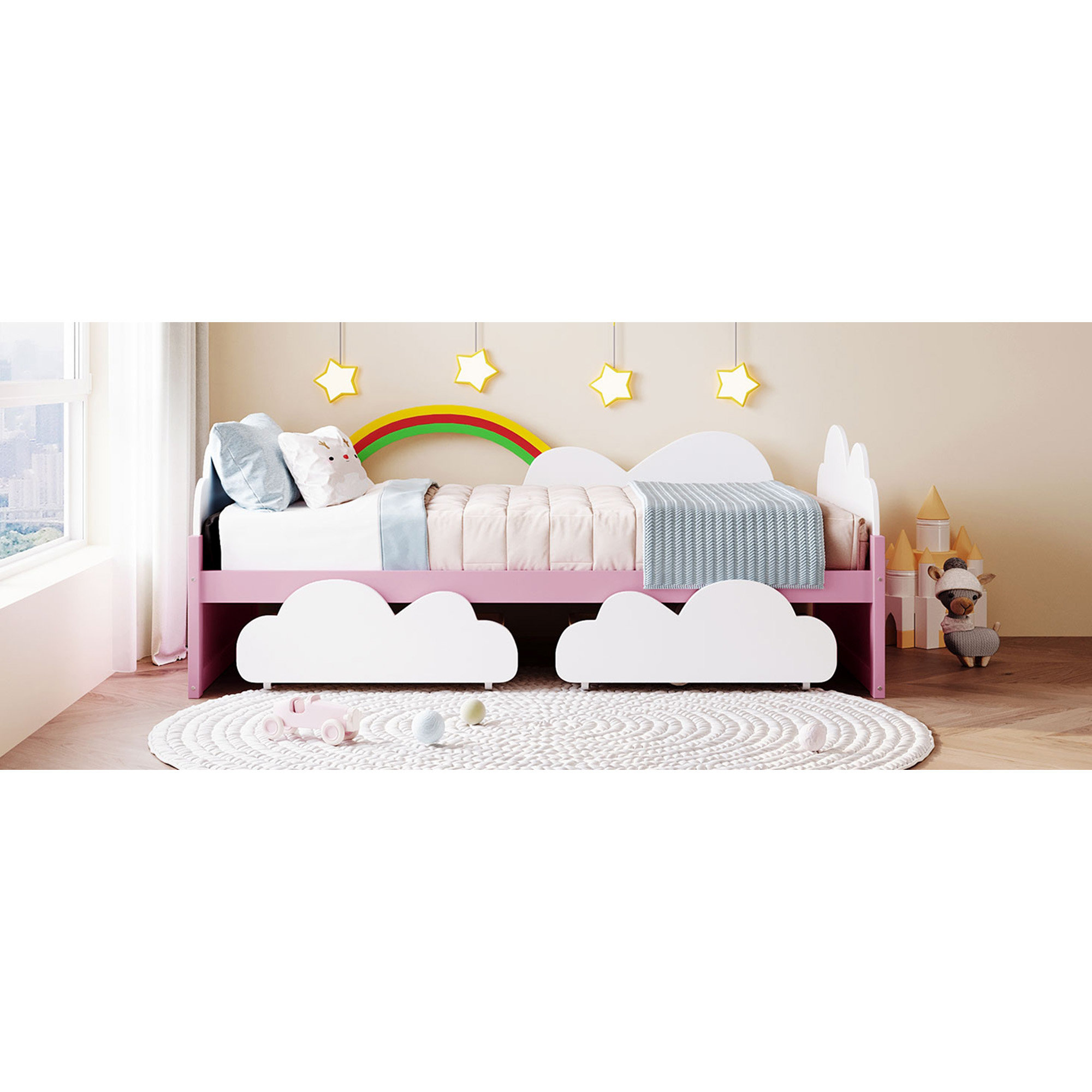 Isabelle & Max™ Twin Size Bed With Clouds And Rainbow Decor | Wayfair