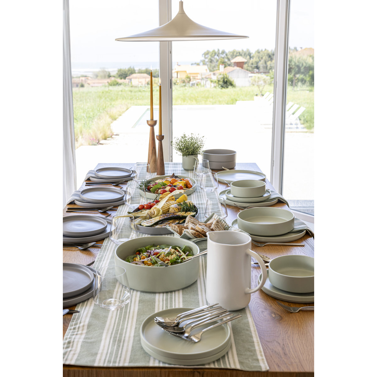 over&back Stackable 16-Piece Semi Hand-Finished Stoneware Dinnerware ...