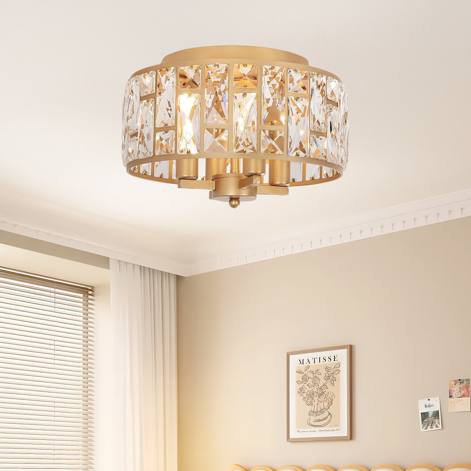 Mercer41 Embedded Ceiling Light, 4-Bulb Crystal Ceiling Lamp, Round Corridor Lighting Fixture ...