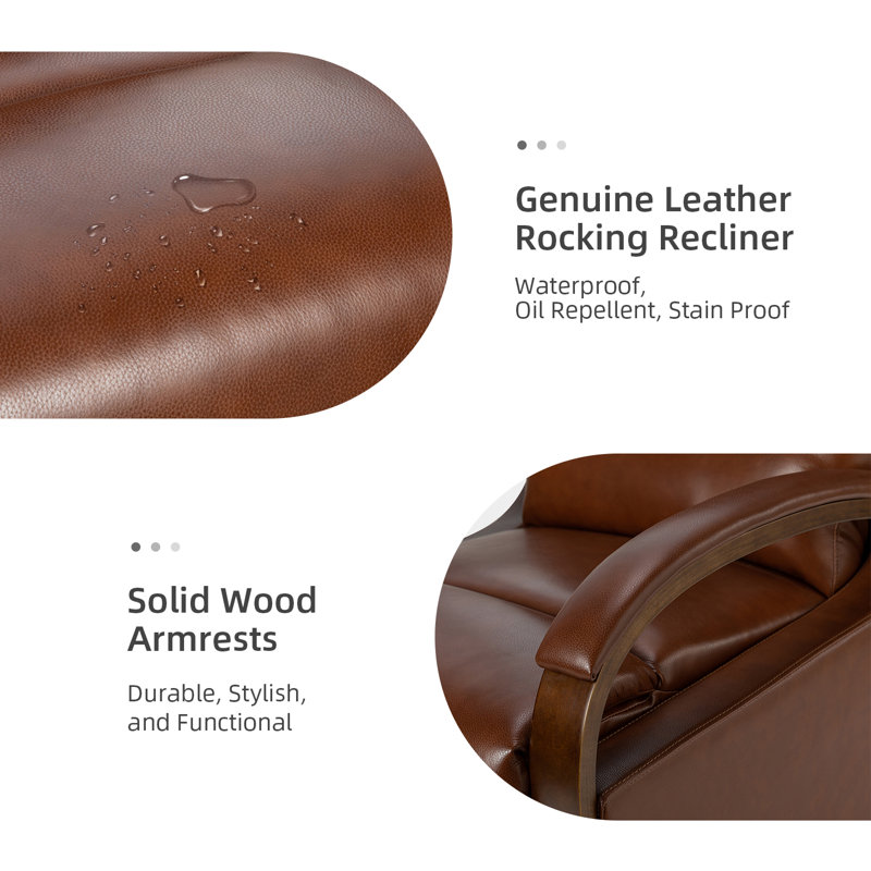 Wade Logan® Azilda 29" Wide Genuine Leather Manual Swivel Rocking ...