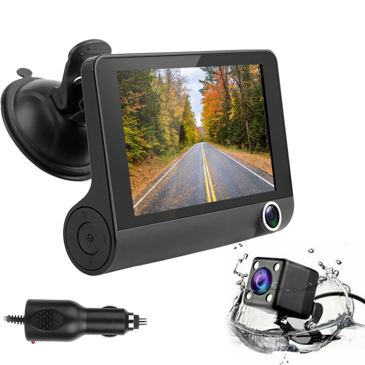 Edge Collections FHD 1080P Touch Screen Car DVR Dash Camera 4In 3 Lens ...