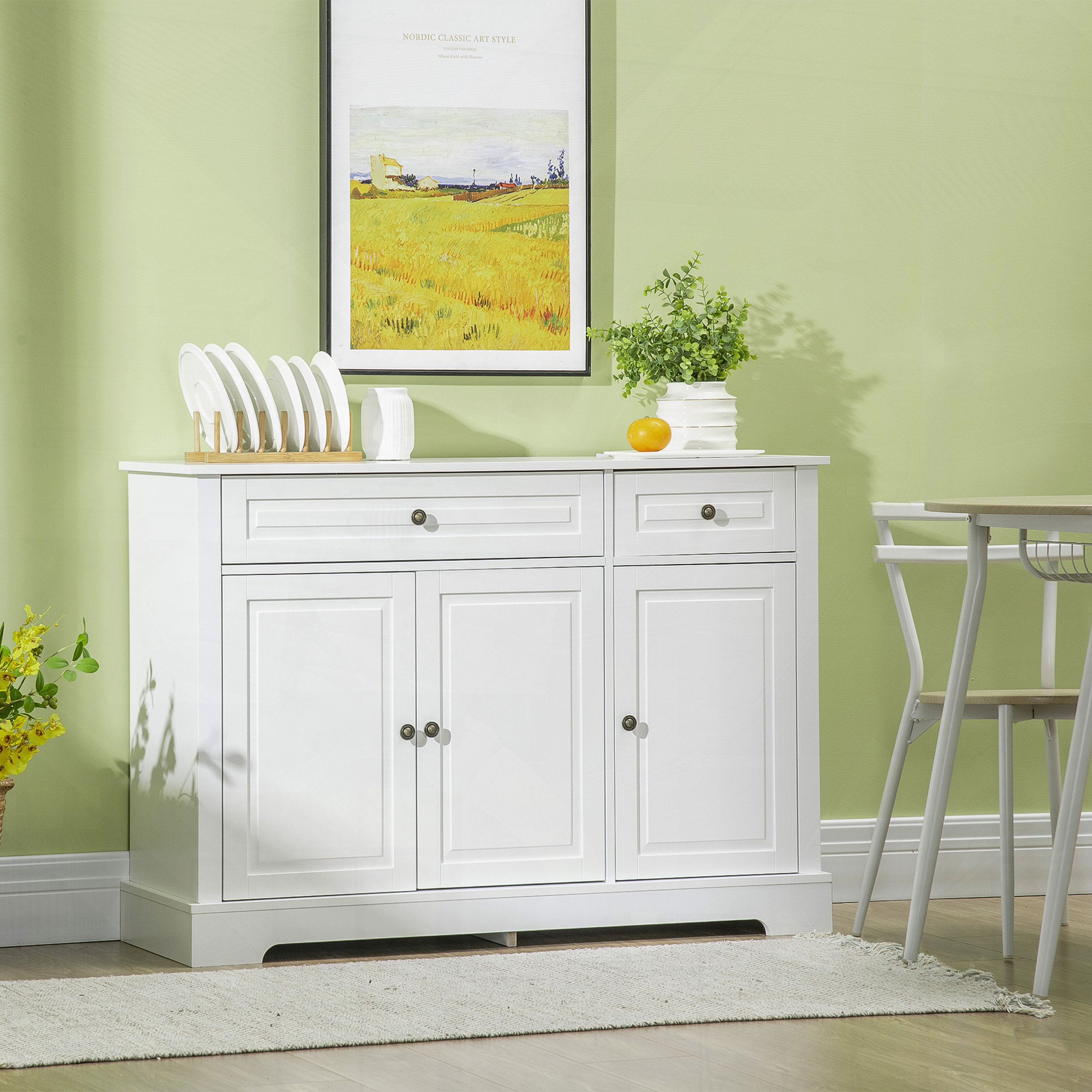 Ebern Designs Modern Kitchen Sideboard with 2 Drawers and Adjustable ...