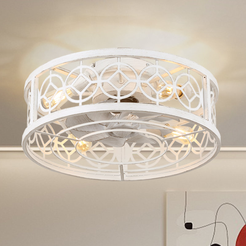 Gracie Oaks Jankidas 20" 4-Light Modern Cage Distressed White Flush ...