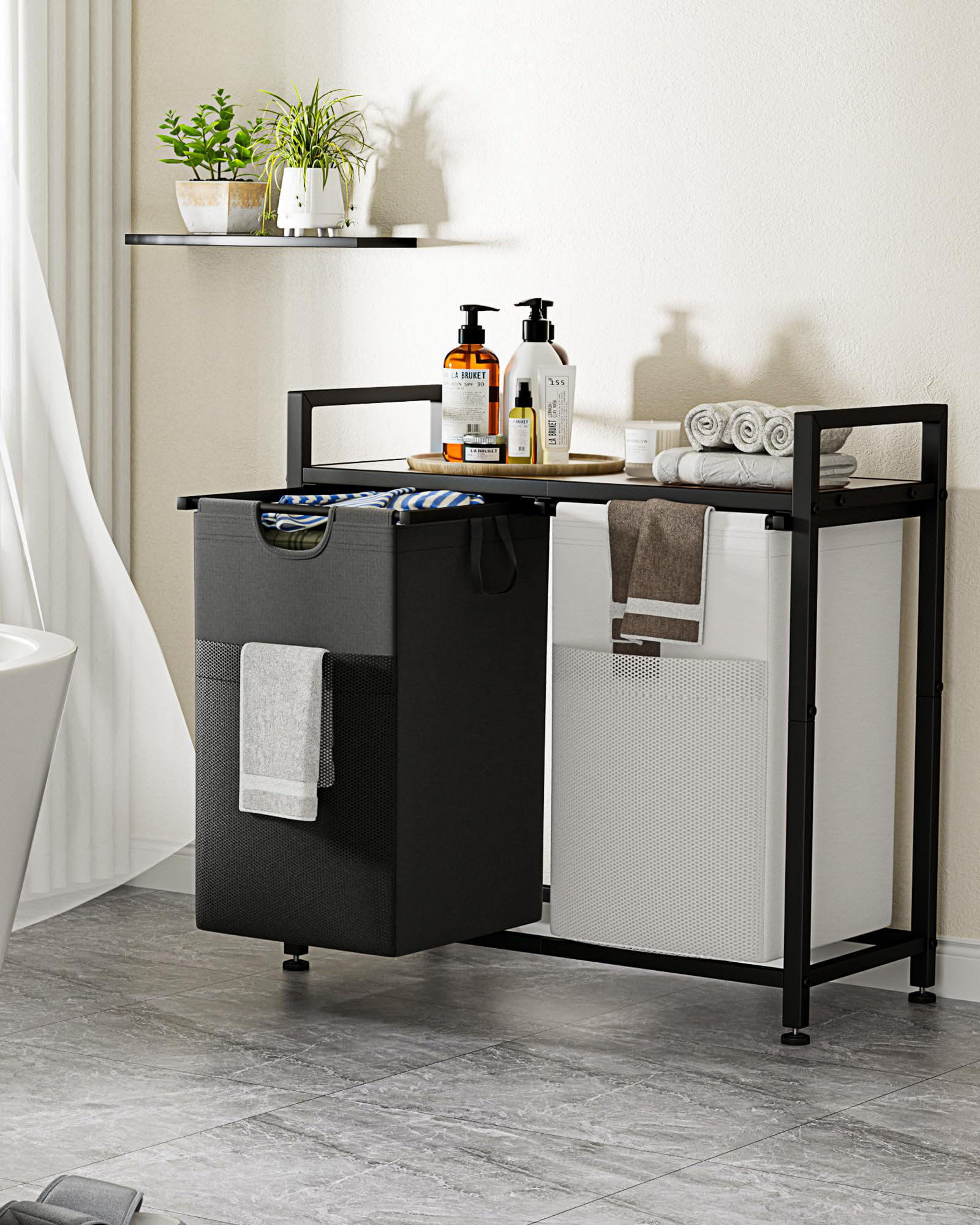 KAISHENGDAA Double Laundry Hamper, Multifunctional Basket Organizer ...