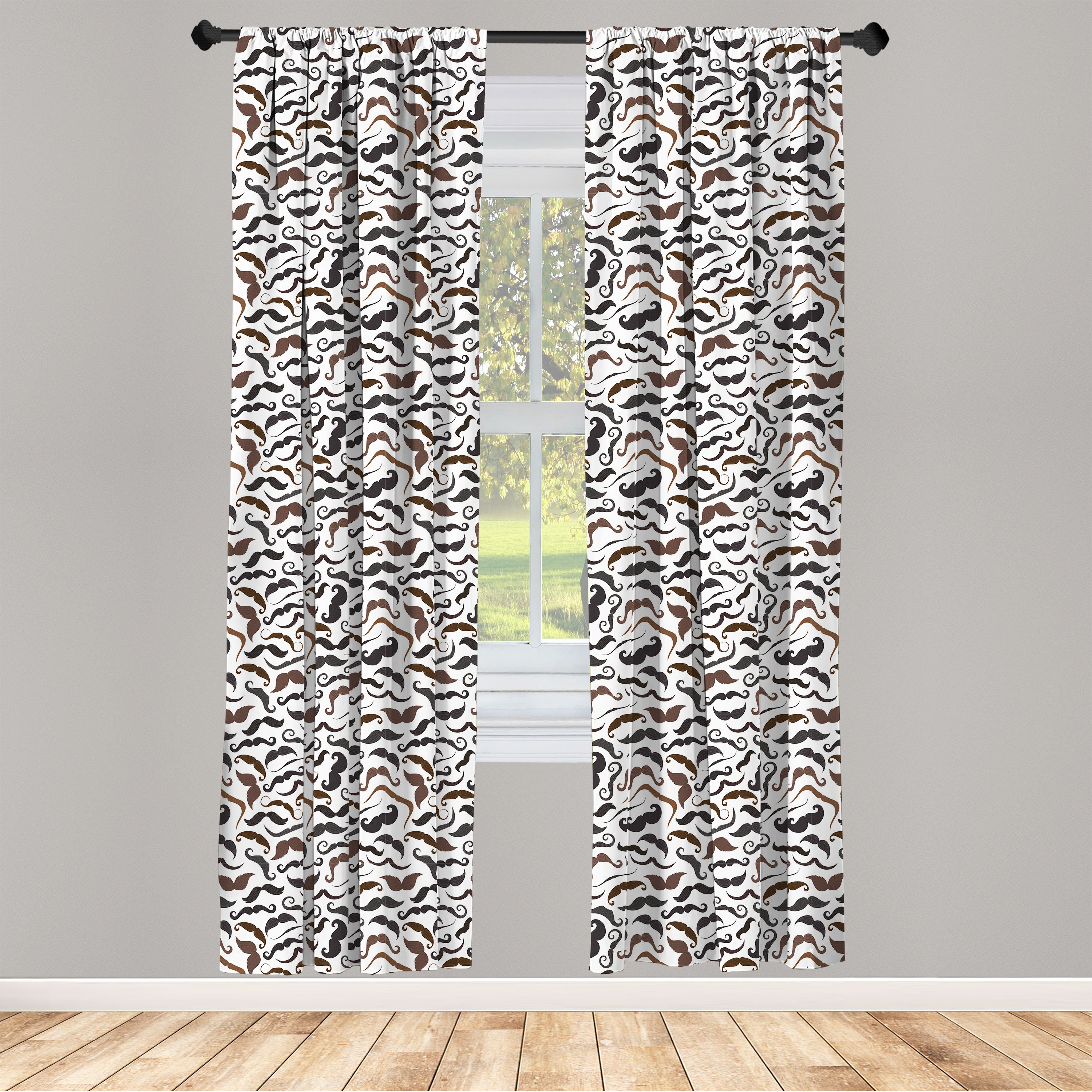 East Urban Home Barber 4-Panel Curtains, Various Mustaches Pattern ...