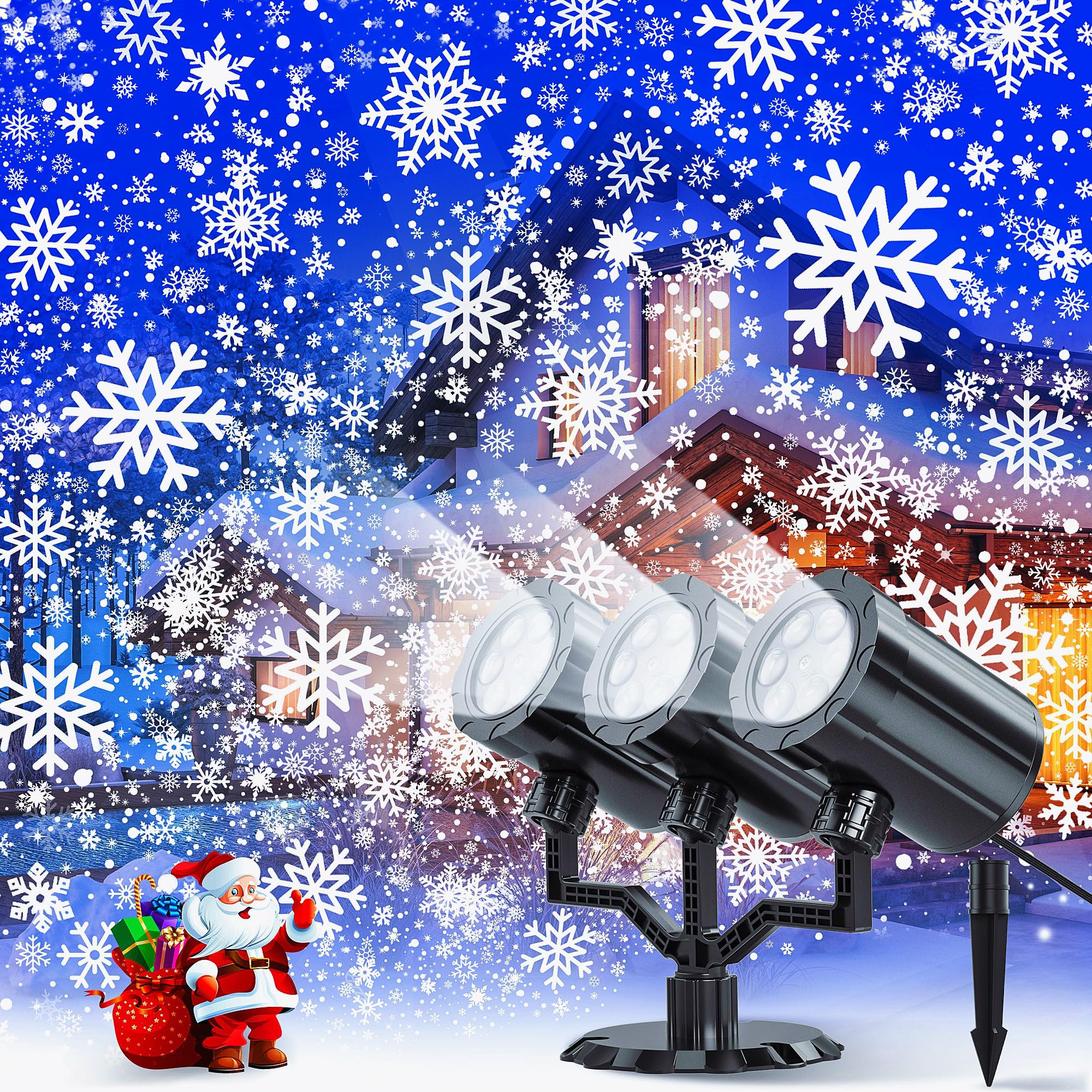 The Holiday Aisle® 3-Head LED Rotating Snowfall Decor Garden Party ...