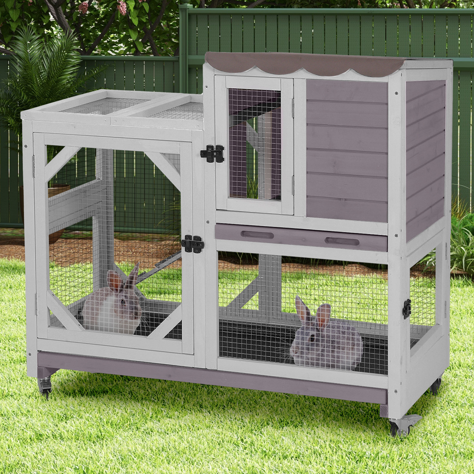 Aivituvin Rabbit Cage Indoor Outdoor Bunny Hutch On Wheels, 2 Story ...