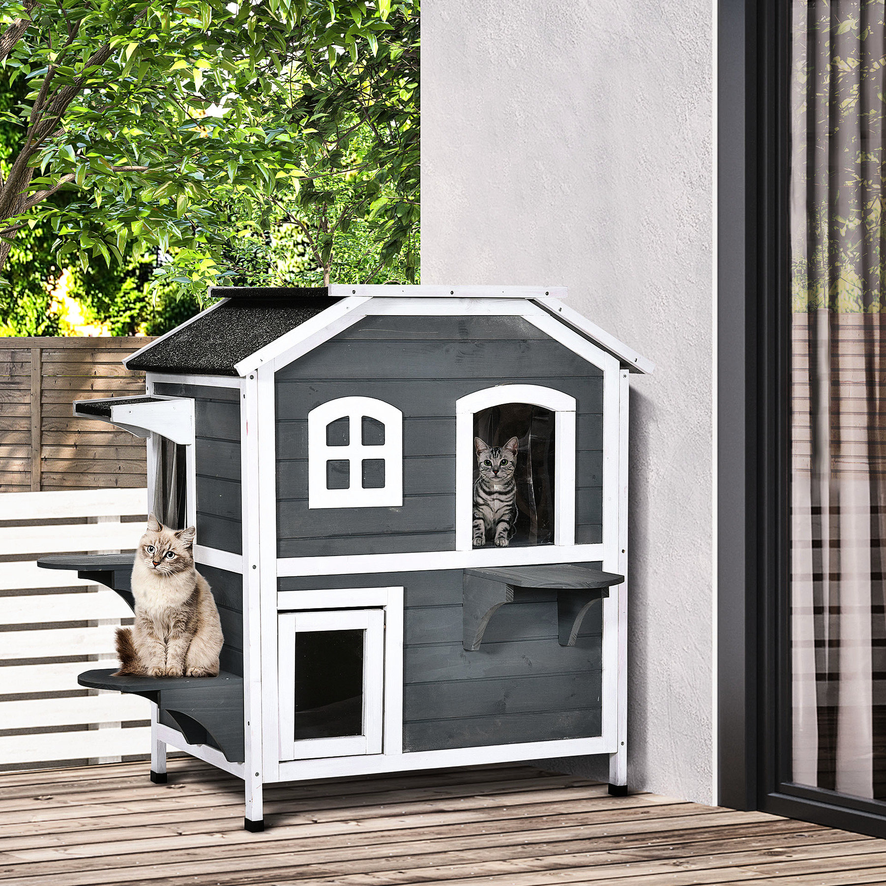 Tucker Murphy Pet™ 2-storey Cat Enclosure - Wooden For Cats With ...