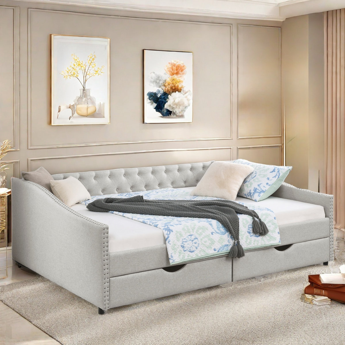 Red Barrel Studio® Airion Upholstered Tufted Daybed with Drawers ...