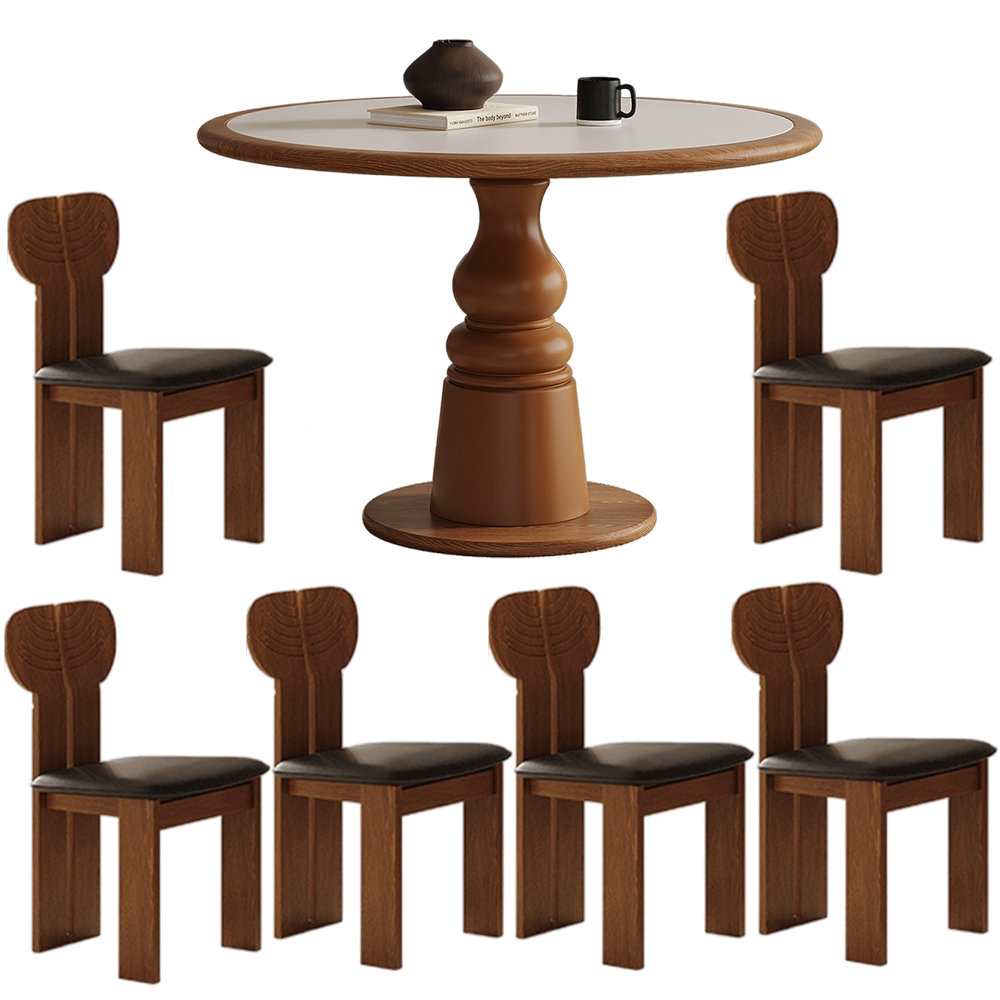 Pakloer French style round built-in dining table sets | Wayfair