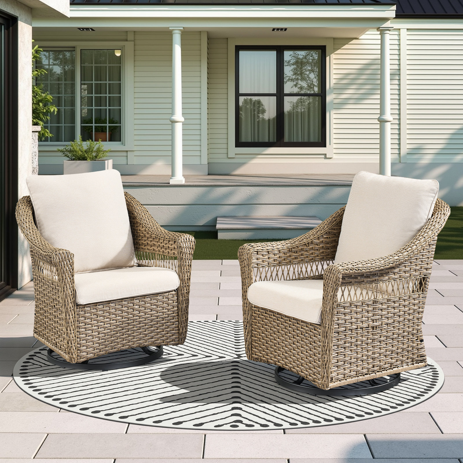 Red Barrel Studio Swivel Patio Chairs Set Of 2 With High Back - Wicker ...