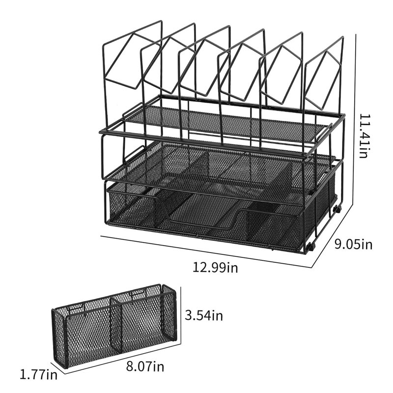 17 Stories Black Desk Organizer - Pencil Holder, Drawer, Double Tray ...