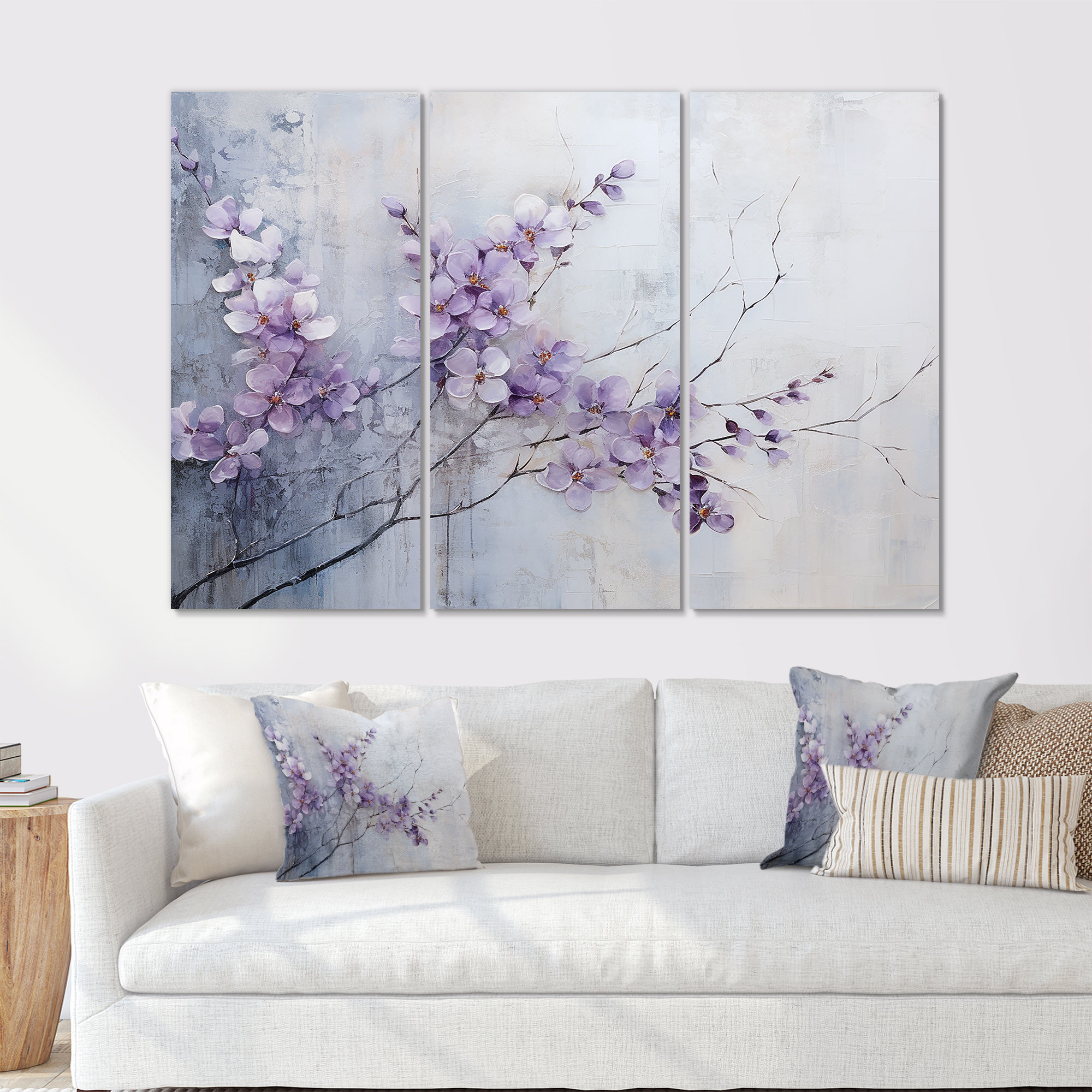 Design Art Purple Minimalism Violets - Violets Canvas Art Set | Wayfair