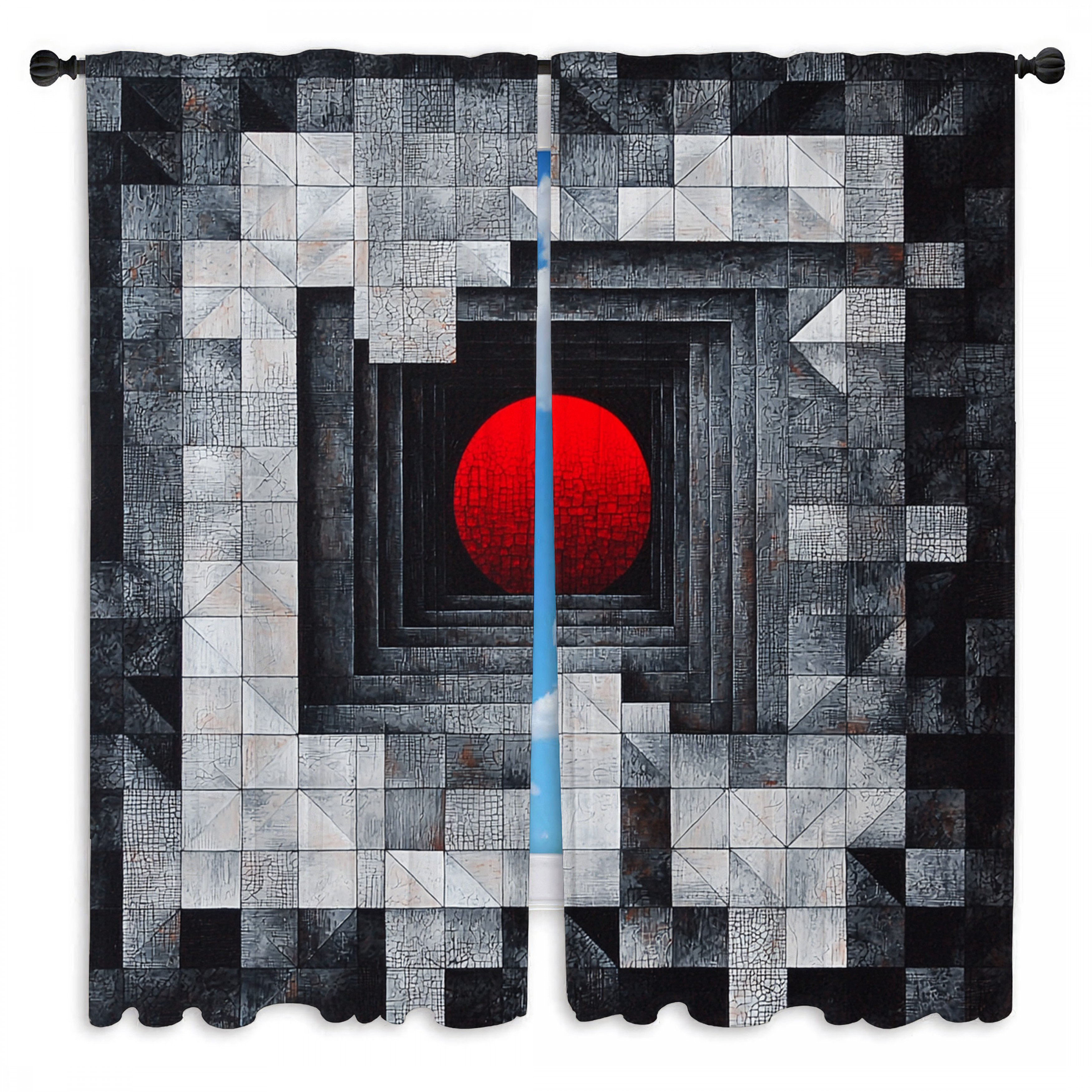 Orren Ellis Abstract Cube Window Curtains Optical Art Deco Drapes - 2 ...