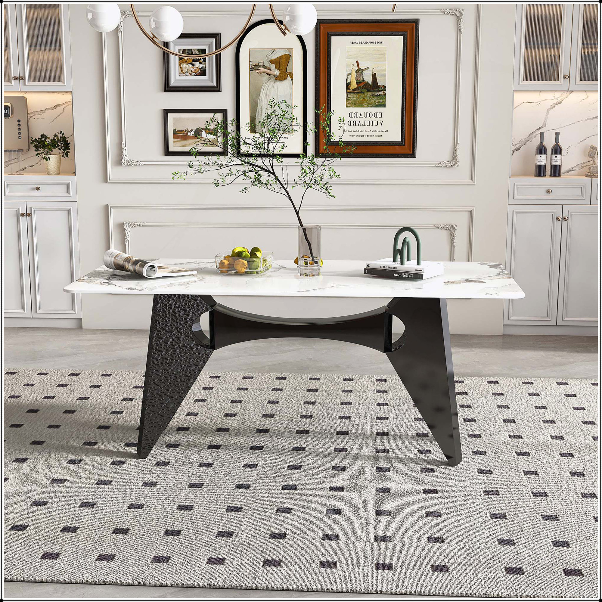 Brayden Studio Luxury Marble Dining Table for 6-8, Modern Rectangular ...