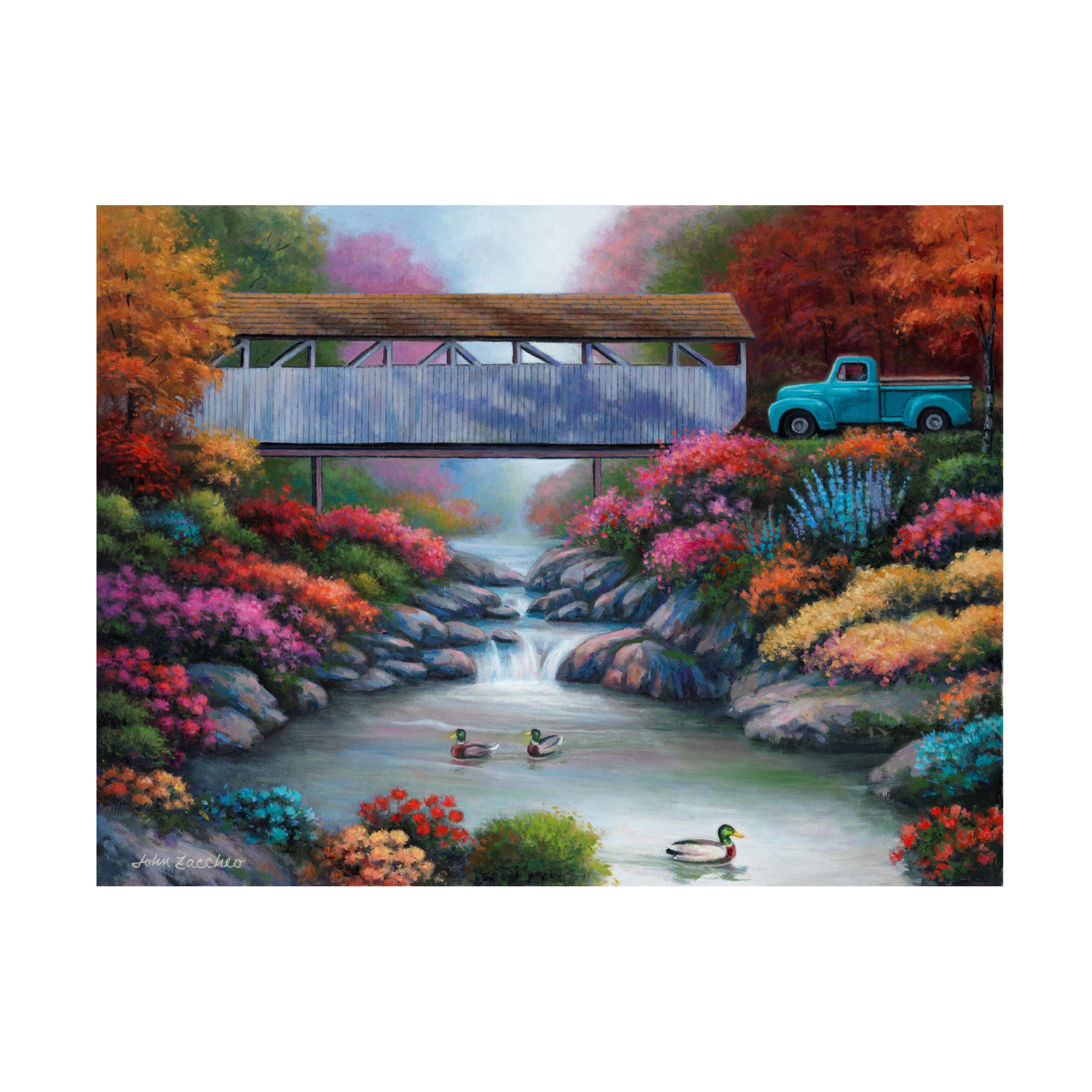 Millwood Pines Spring Covered Bridge On Canvas by John Zaccheo Print ...