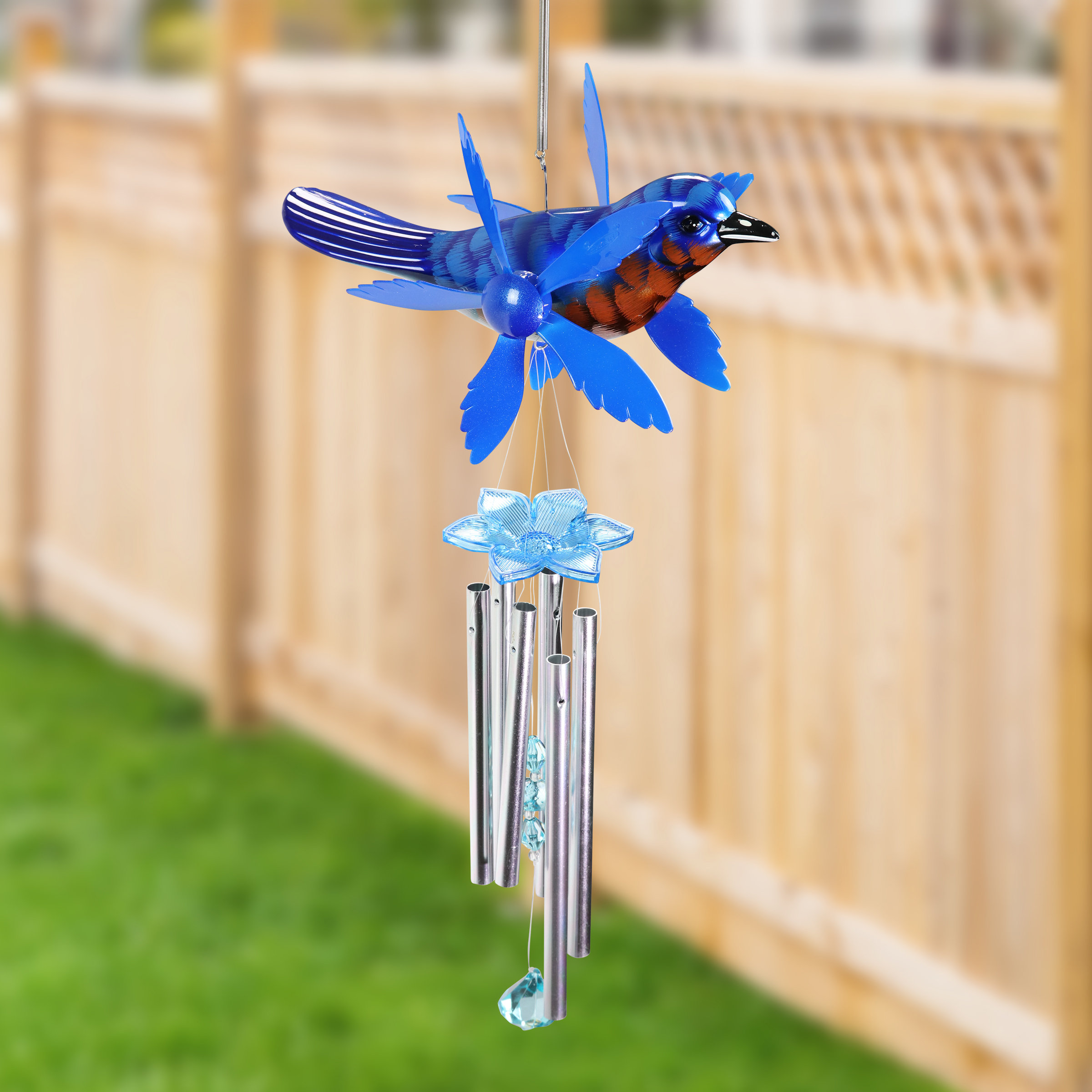 Exhart Metallic Blue Bird Whirligigs Spinning Windchime, 12 by 24 ...