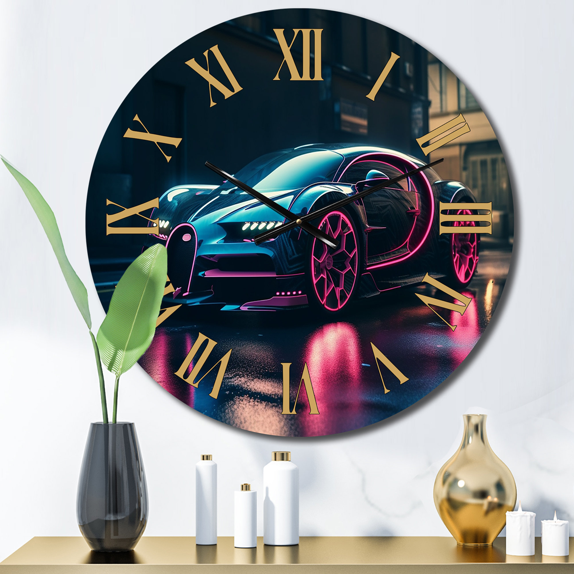 Design Art Futuristic Bugatti Sports Car - Cars Race Car Wall Clock ...
