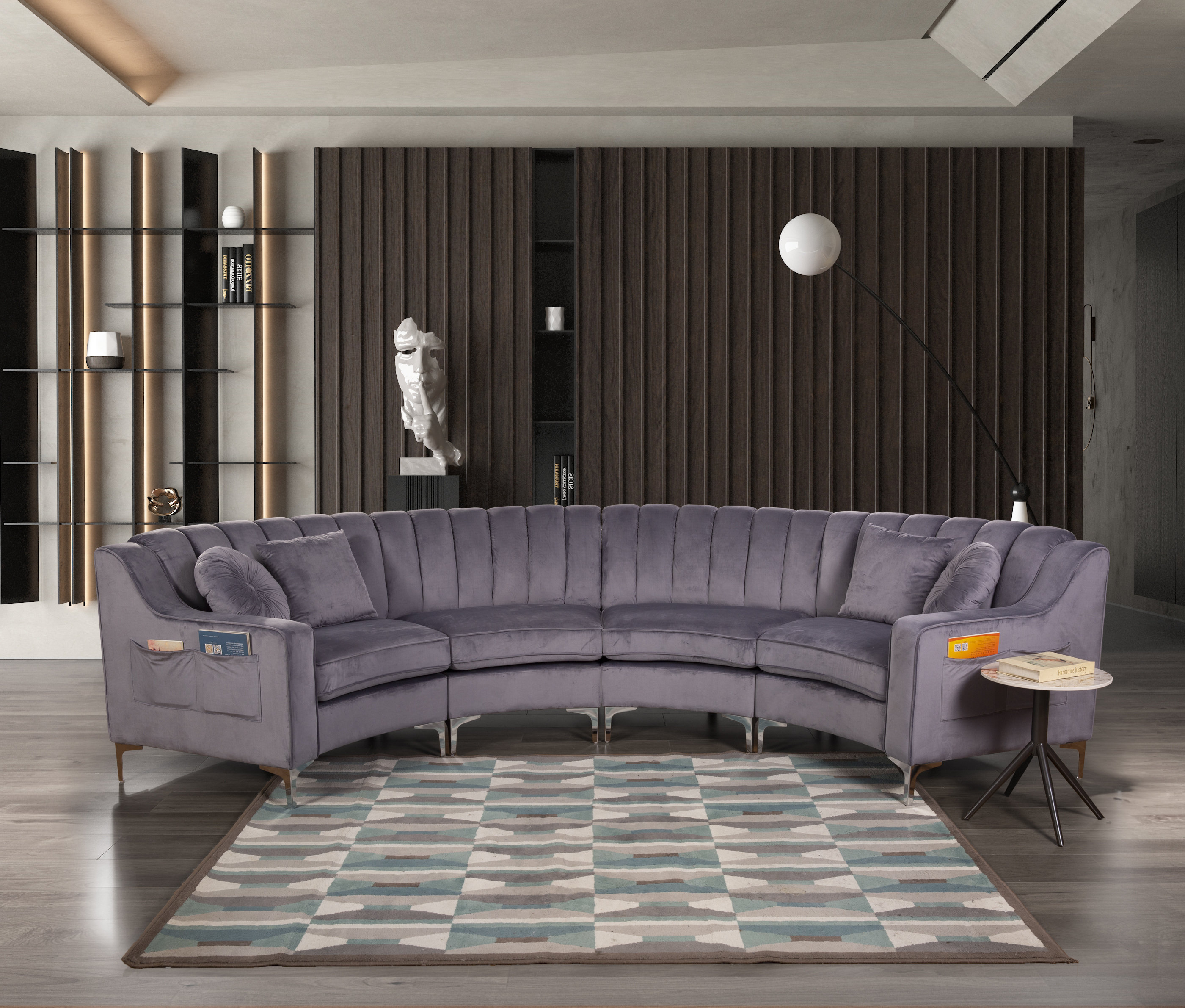 Legend Furniture 142" Wide Upholstered Tufted Velvet Symmetrical ...