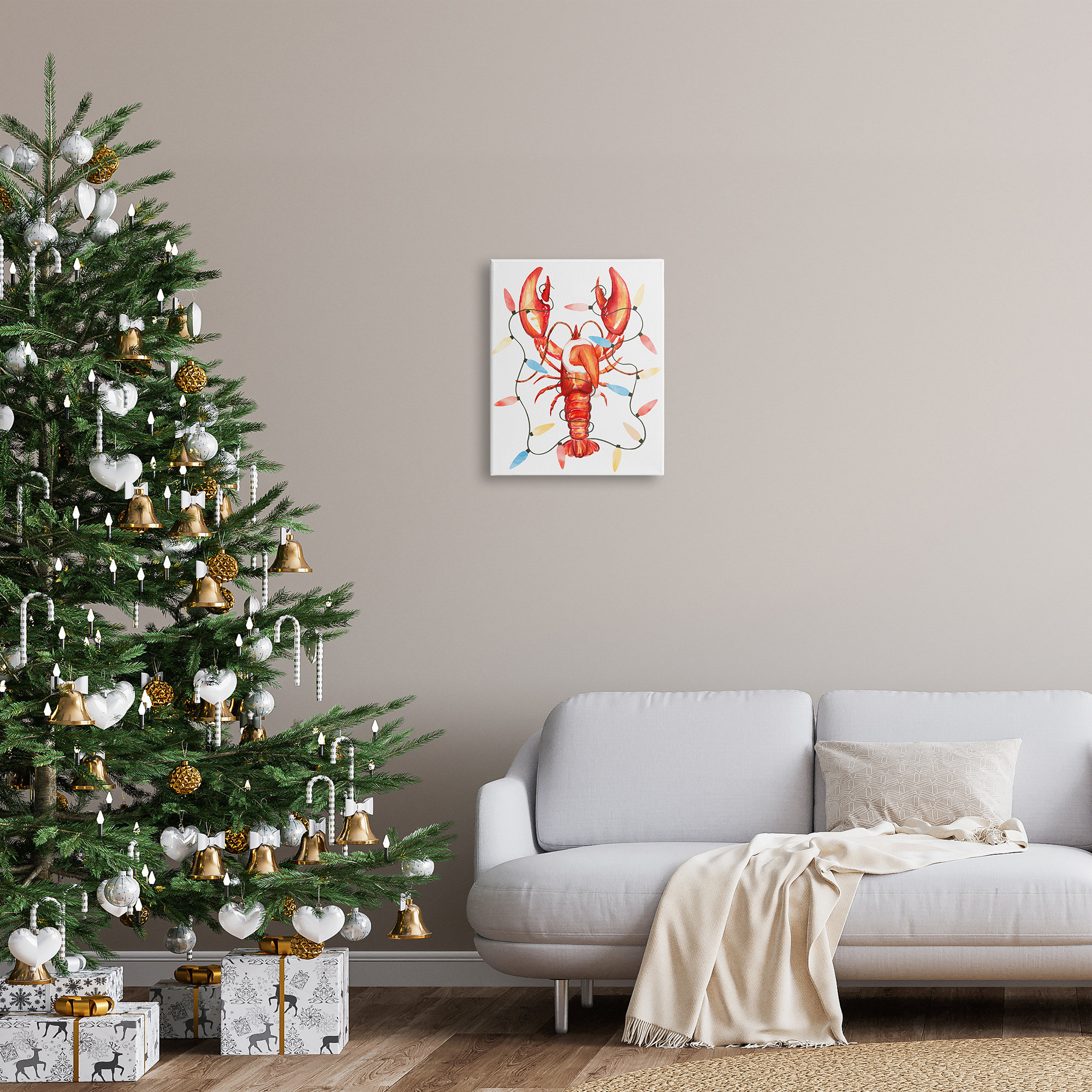 Stupell Industries Nautical Lobster Christmas Lights On Canvas Graphic ...