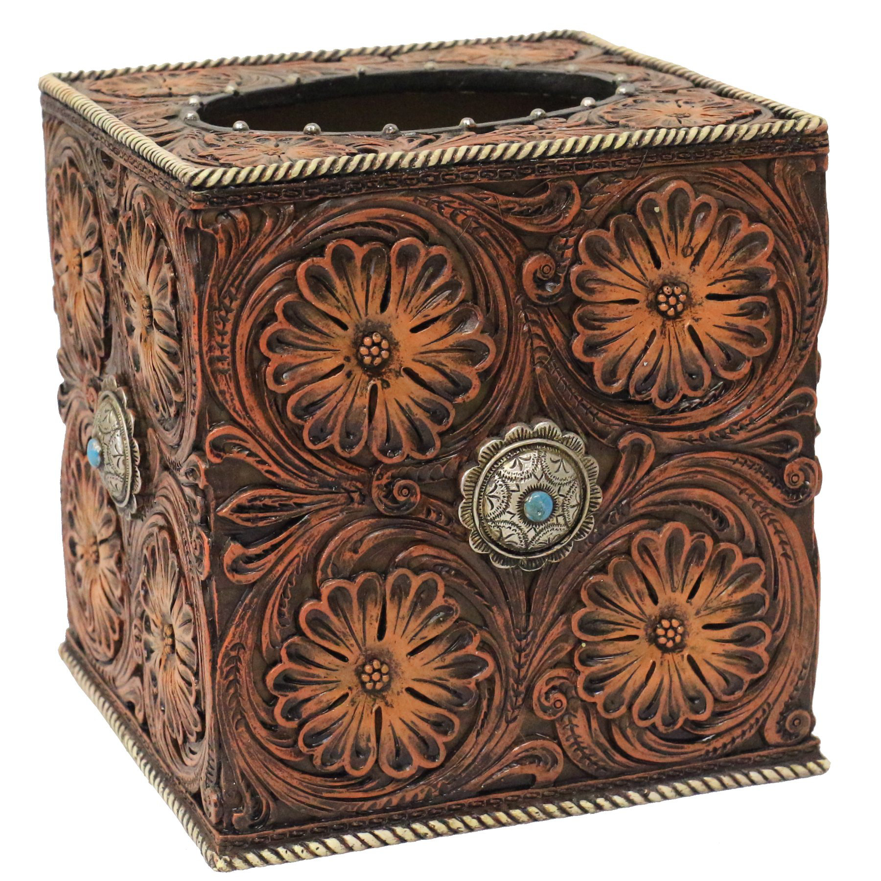 Charlton Home Asyah Faux Tooled Leather Flower Tissue Box Cover ...