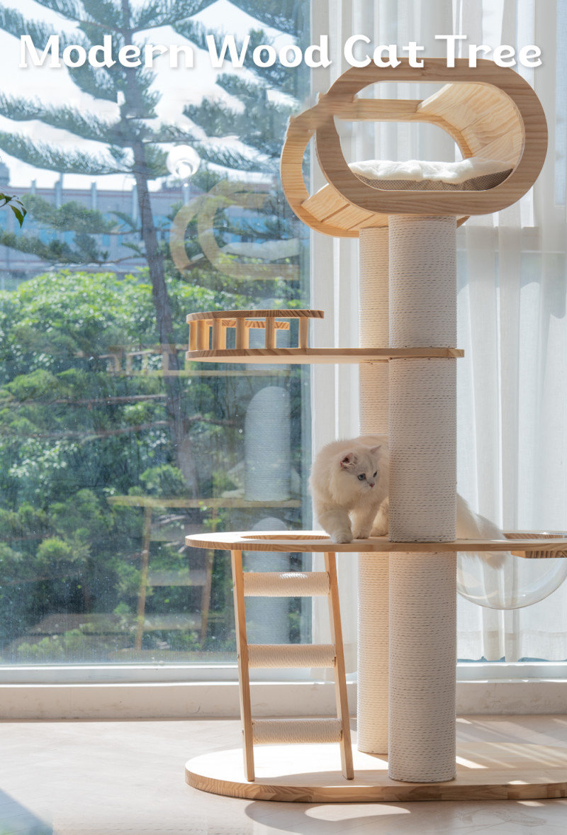 KZLAA Large Solid Wood Cat Tree Multi-Level Tall Cat Tower Cat Tree for ...