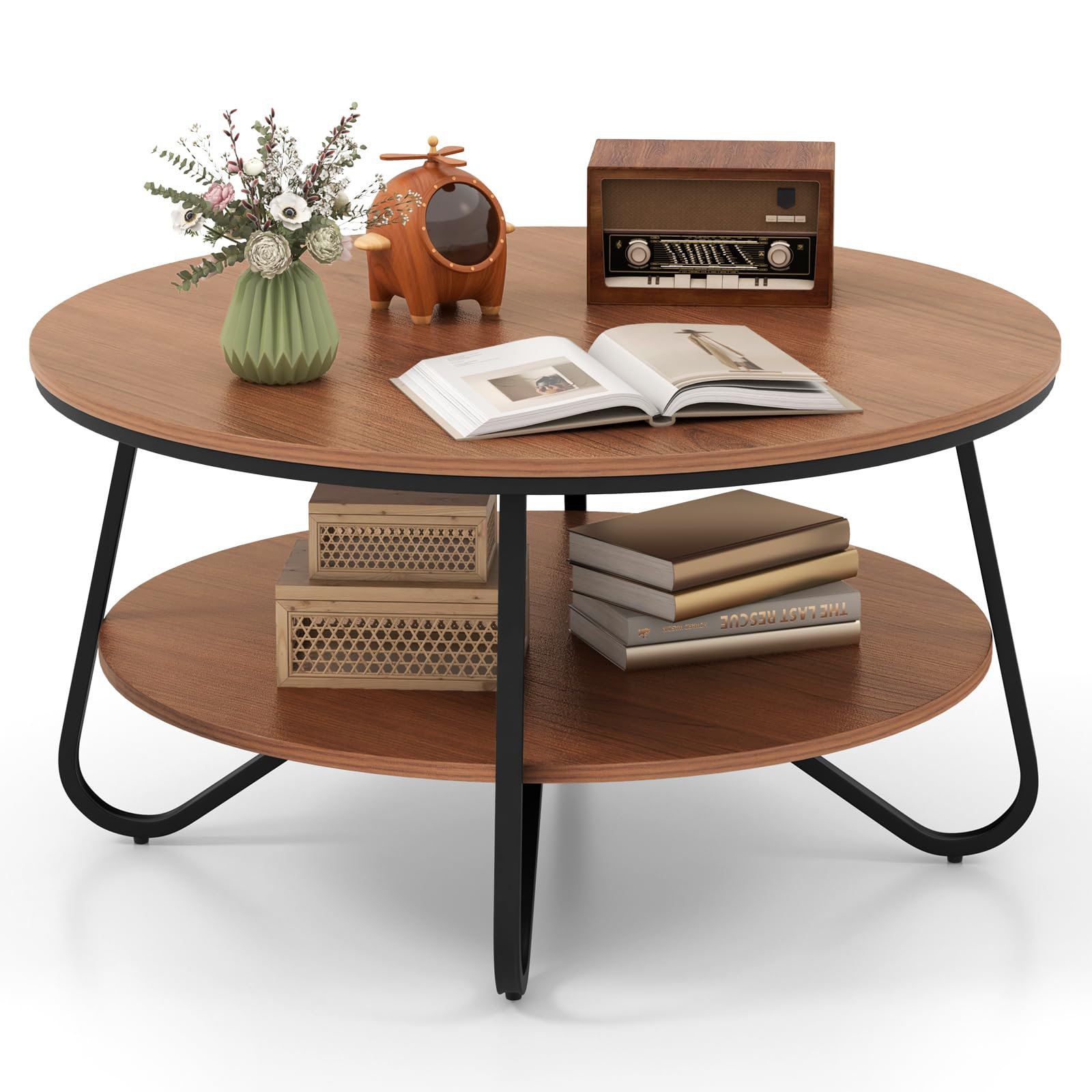 17 Stories Marqus 2-Tier Round Coffee Table, 33.5" Wood Coffee Table ...