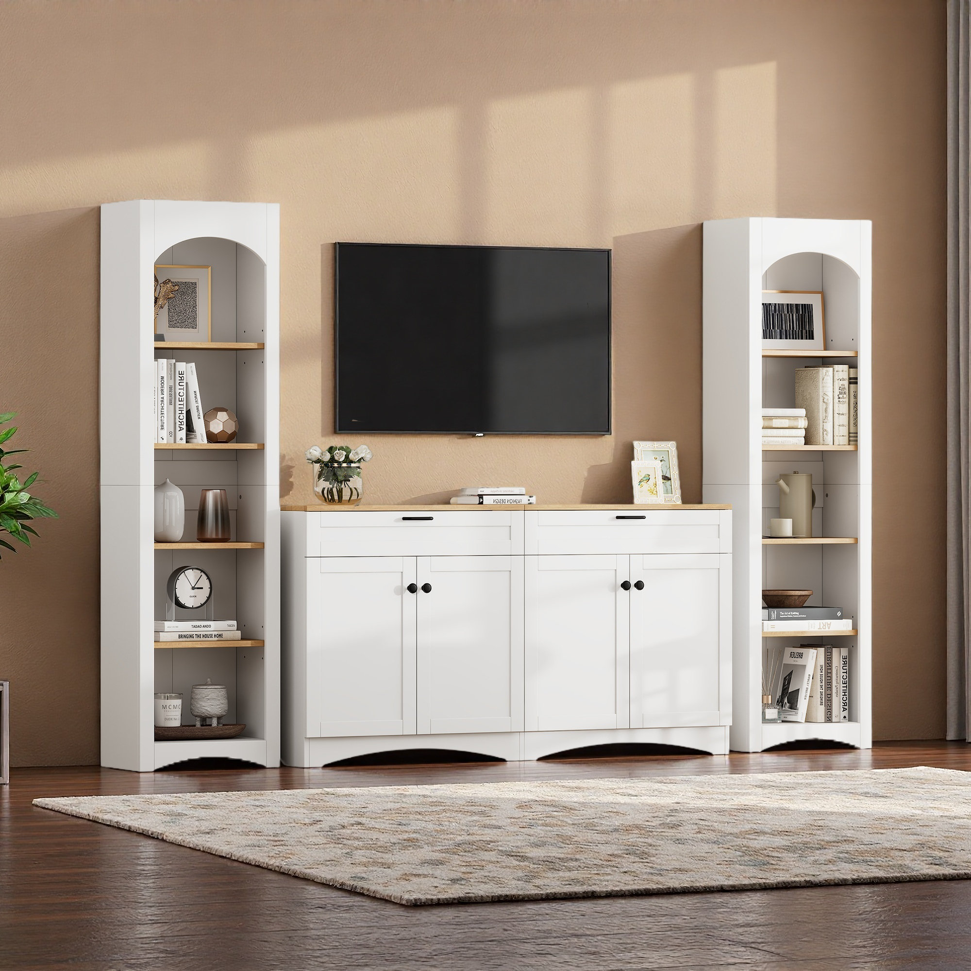 Magiccactus 3-Piece Farmhouse Entertainment Centre With Storage Cabinet ...