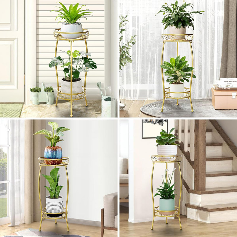 House of Hampton® Gold Metal Plant Stand - Stylish 2-Tier Indoor ...