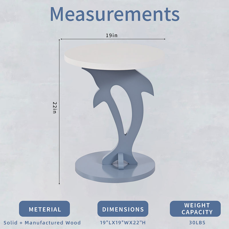 Highland Dunes Areeya Wood Round Side Table With Dolphin Base | Wayfair