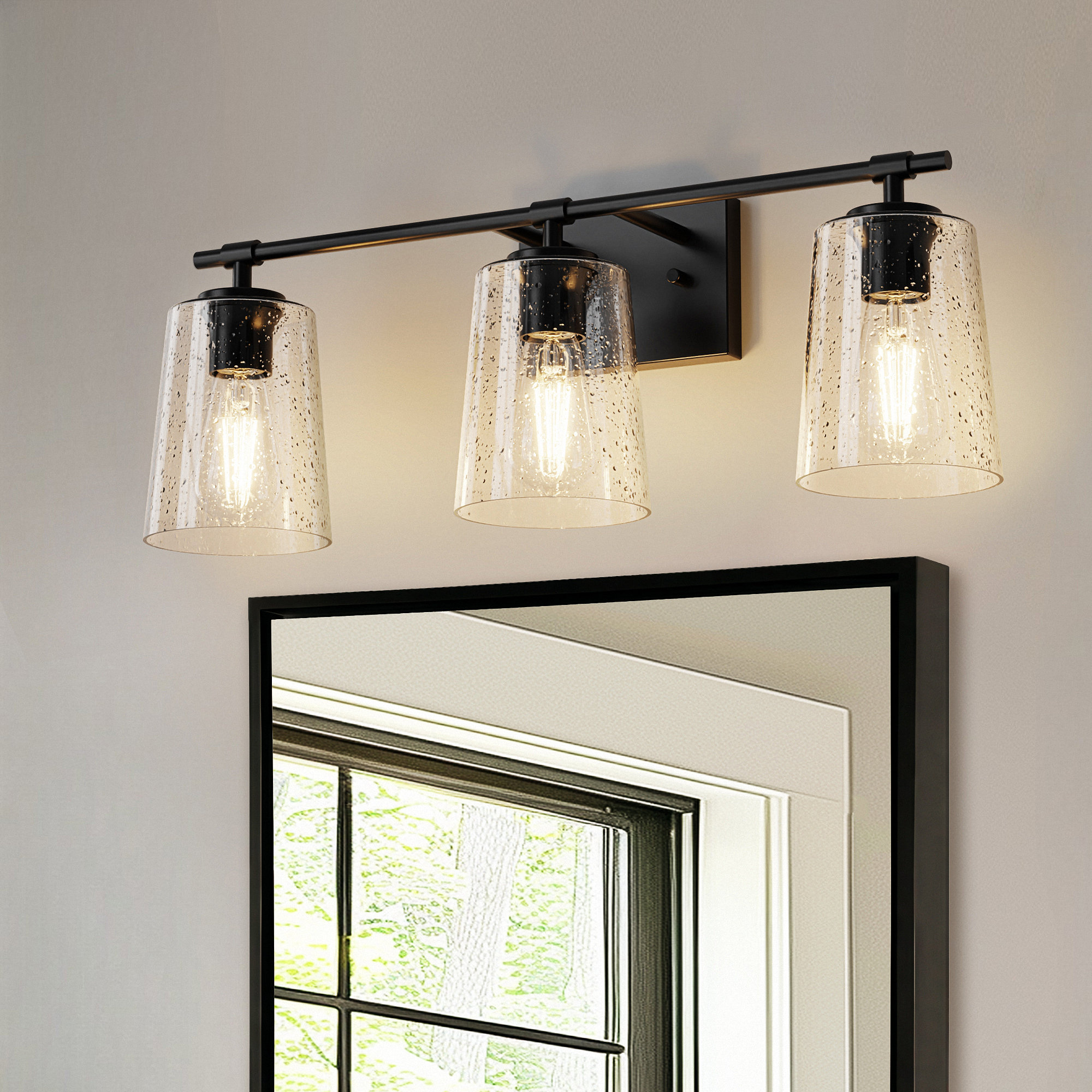 Breakwater Bay Adreina 24 In. 3-Light Black Vanity Light Withcone Glass ...