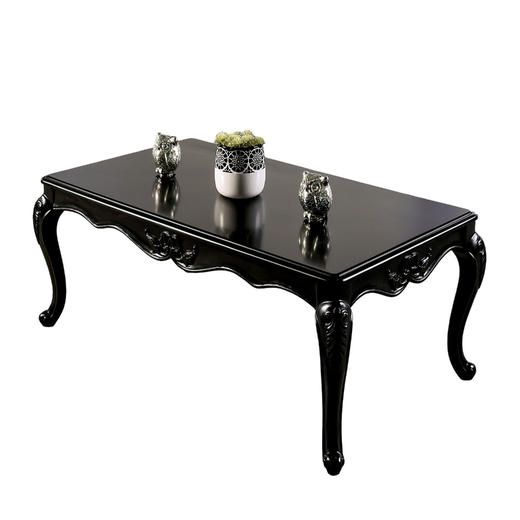 World Menagerie Traditional Style 1pc Coffee Table Curved Legs Carved ...