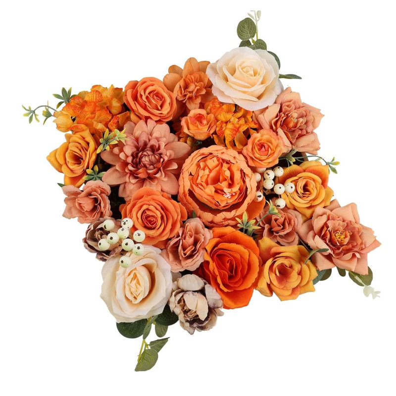 Ophelia & Co. Burnt Orange Combo Set with Silk Roses & Peonies | Wayfair