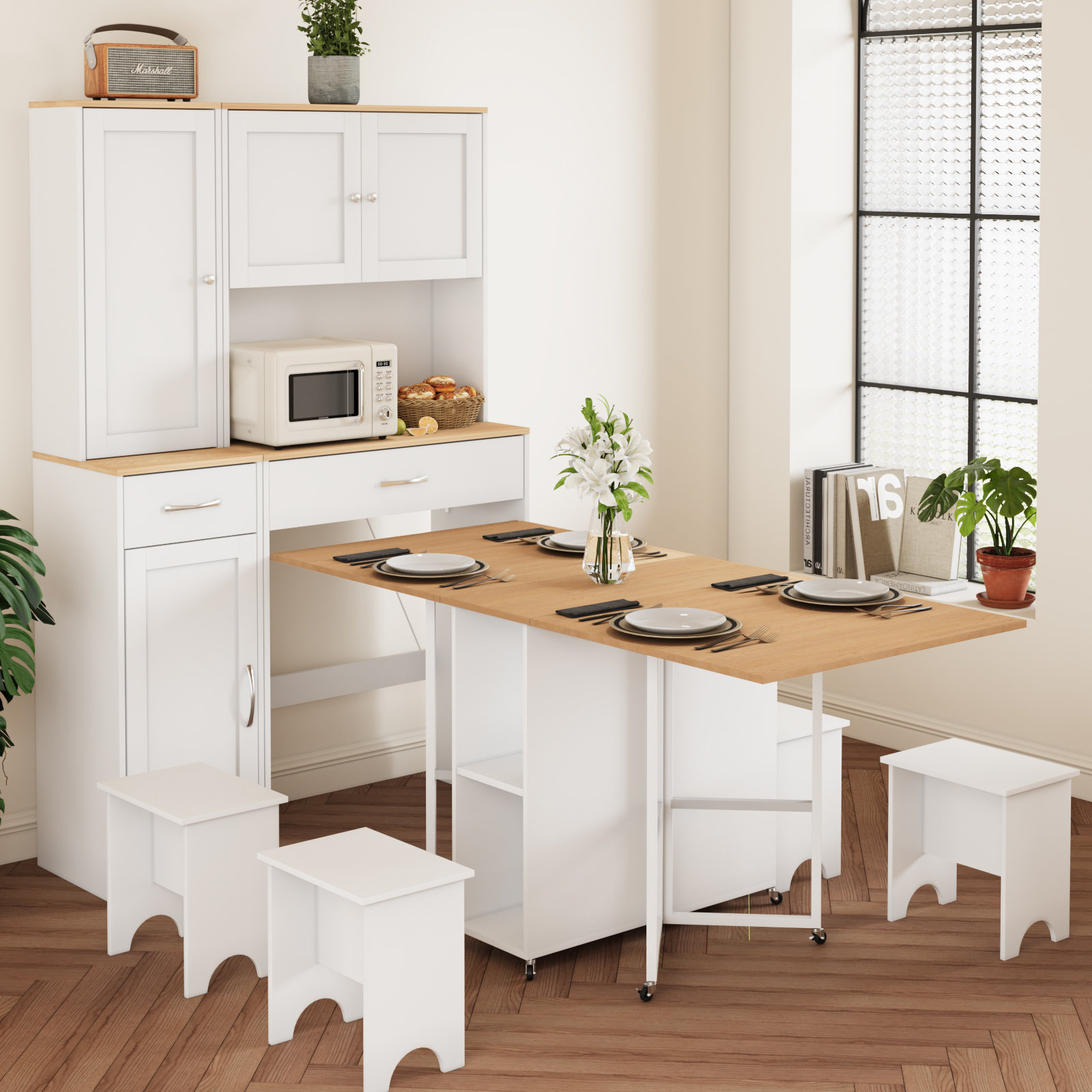 Latitude Run® 63” Folding Dining Table Set And Two 71” Tall Sideboard ...