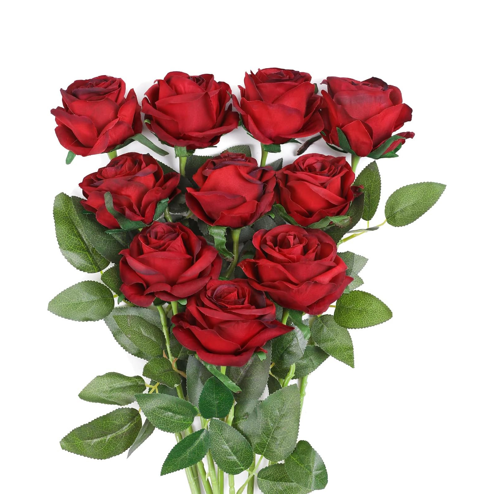 Primrue 10Pcs Artificial Roses Flowers, Realistic Blossom Roses, Real ...