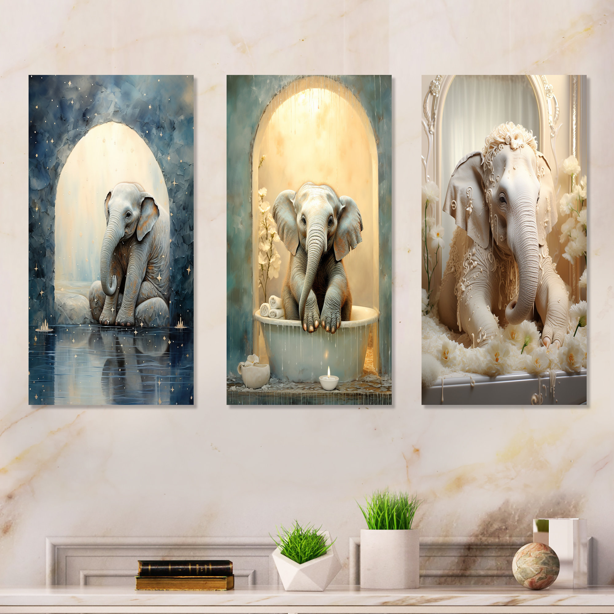 Trinx Bathroom Elephant Elegance - Bathroom Metal Wall Decor Set Of 3 ...