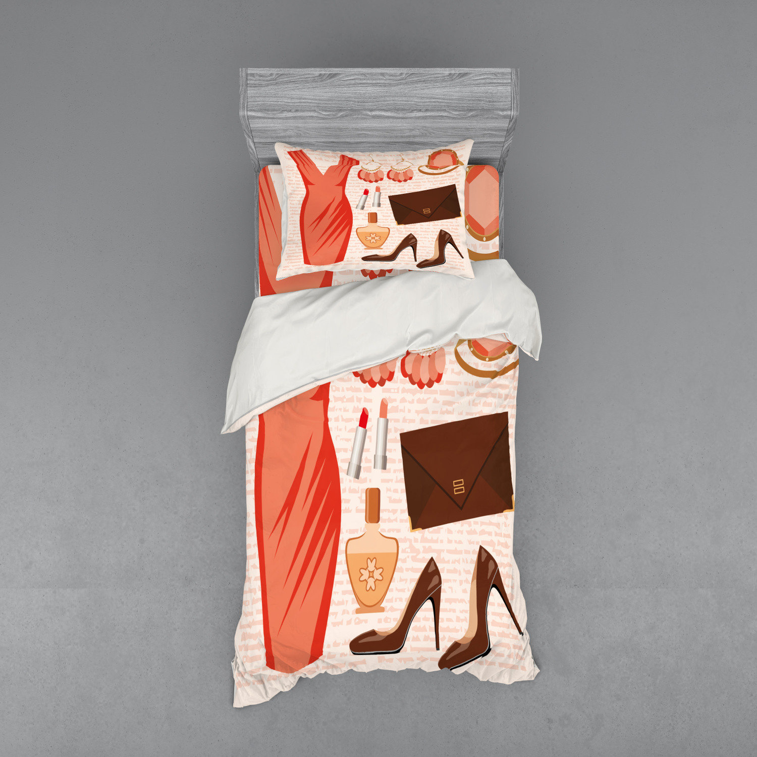 Ambesonne Heels and Dresses Salmon Microfiber Glam Duvet Cover Set ...